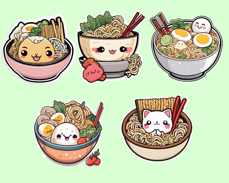 Cute Kawaii Ramen Clipart, Cute Ramen PNG Digital Download, Ramen ...