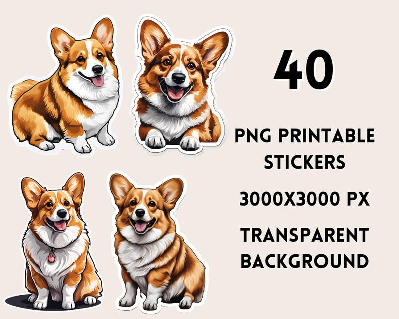 Corgi Clipart Bundle - 40 PNG Cute Adorable Puppy Stickers, Cute Dog ...