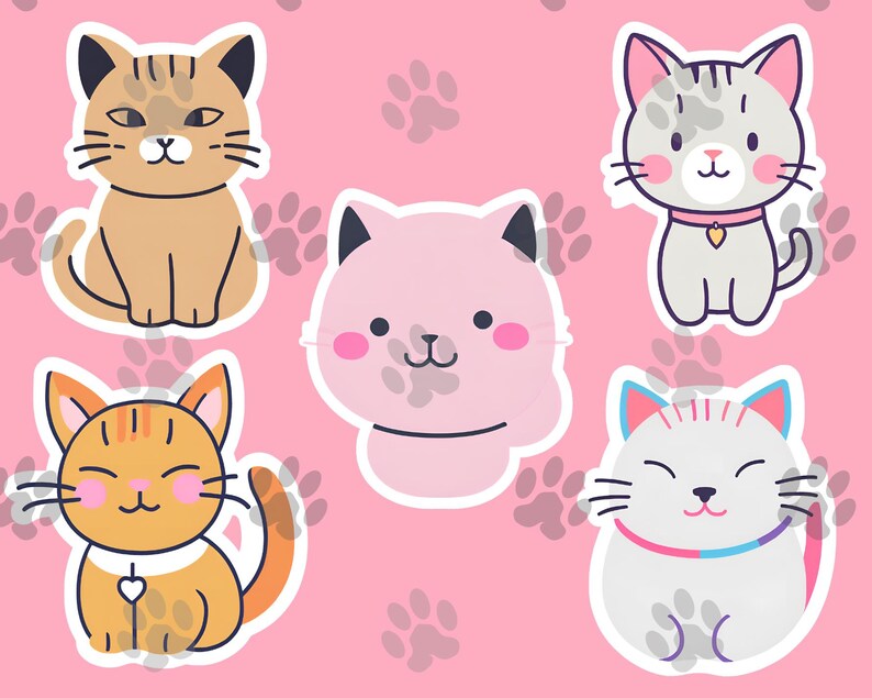 Kawaii Cats Stickers Clipart PNG Cute Cats Clipart Set High Quality ...