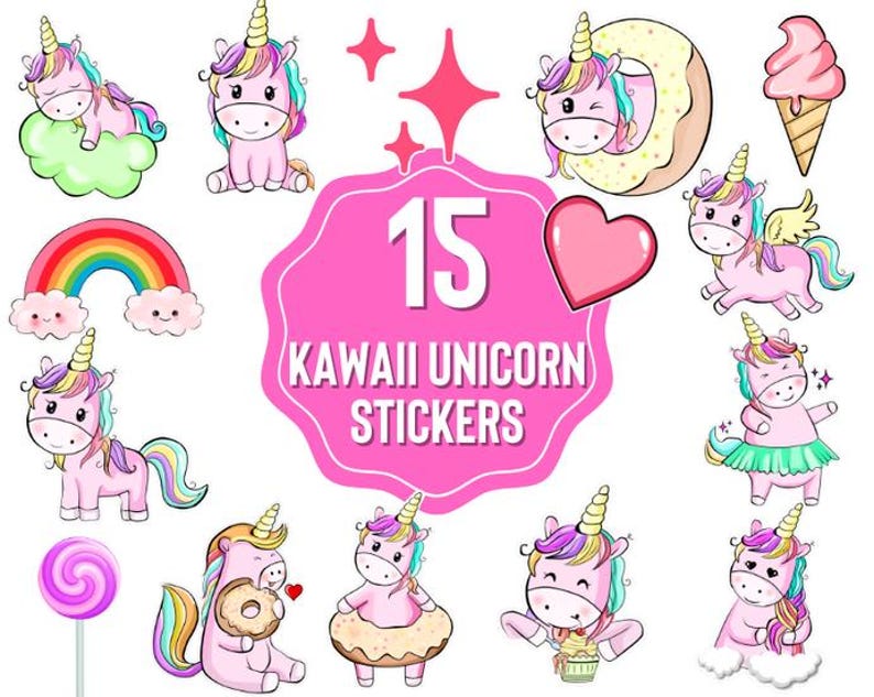Kawaii Unicorn Printable Stickers Cricut Svg Digital Fairy Unicorn ...