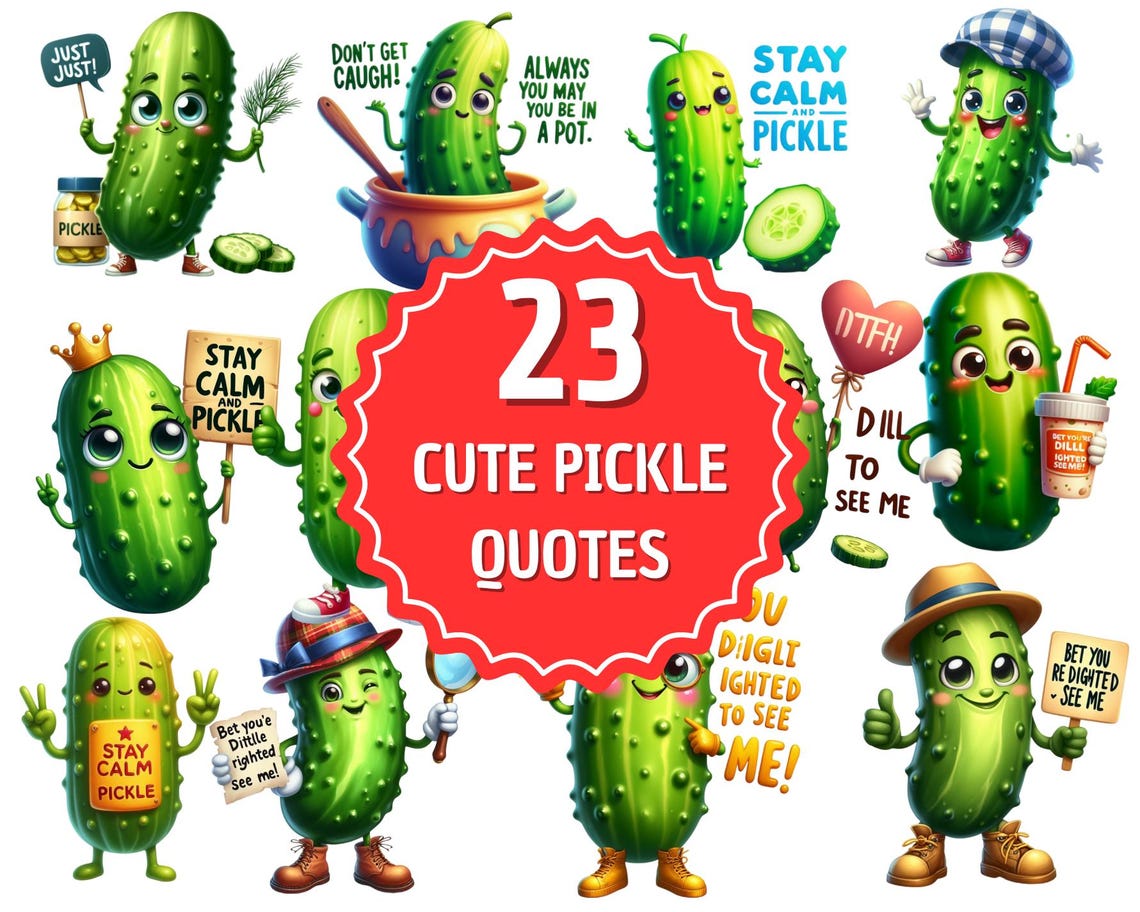 Cute Pickle Character Quotes Sublimation, Pickles Svg Bundle Cricut ...