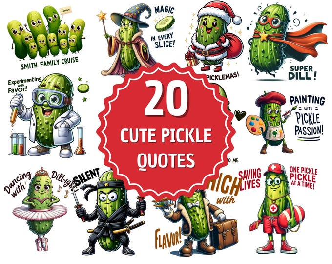Cute Pickle Character Quote Sublimation, Pickles Svg Bundle Cricut ...