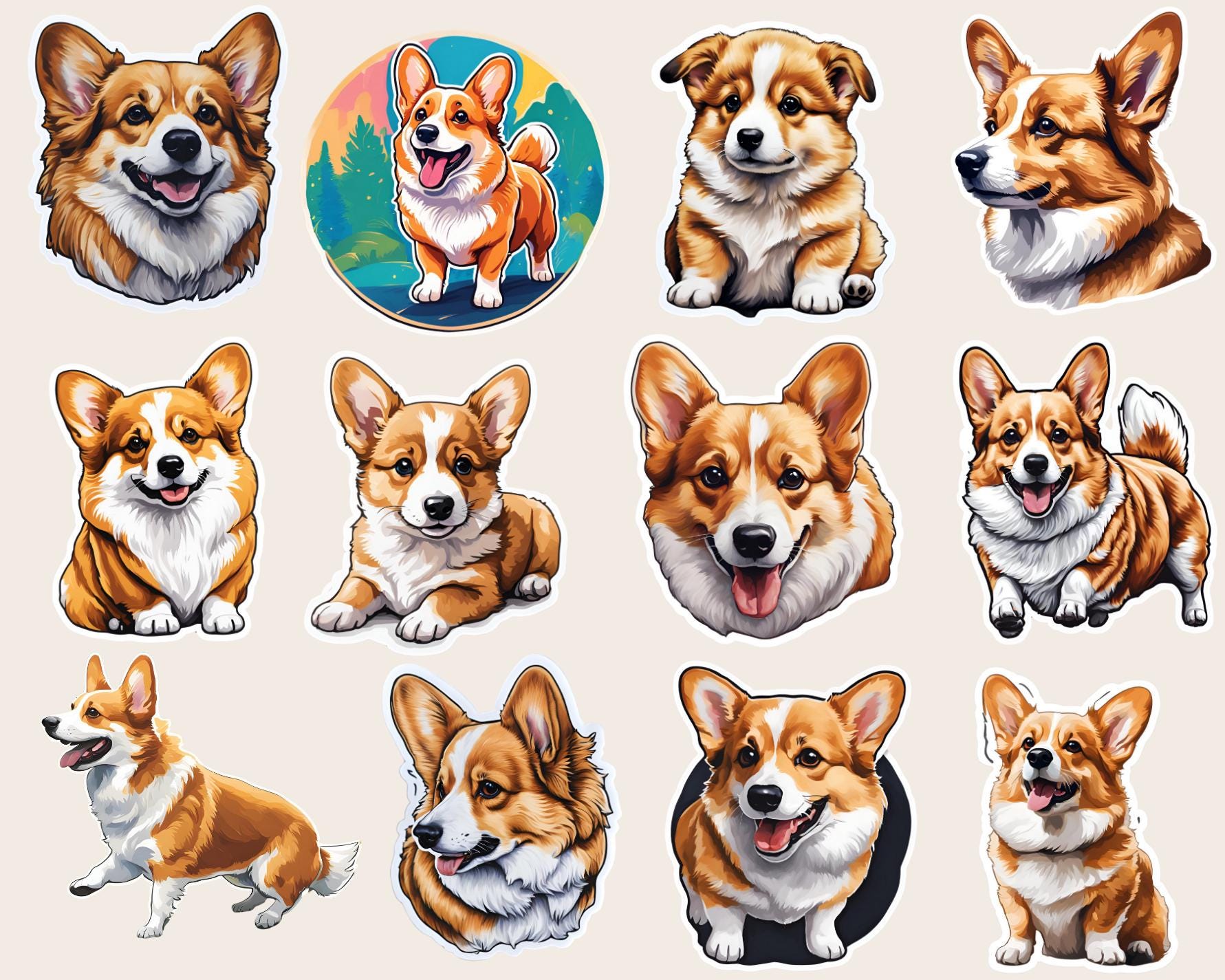 Corgi Clipart Bundle - 40 PNG Cute Adorable Puppy Stickers, Cute Dog ...
