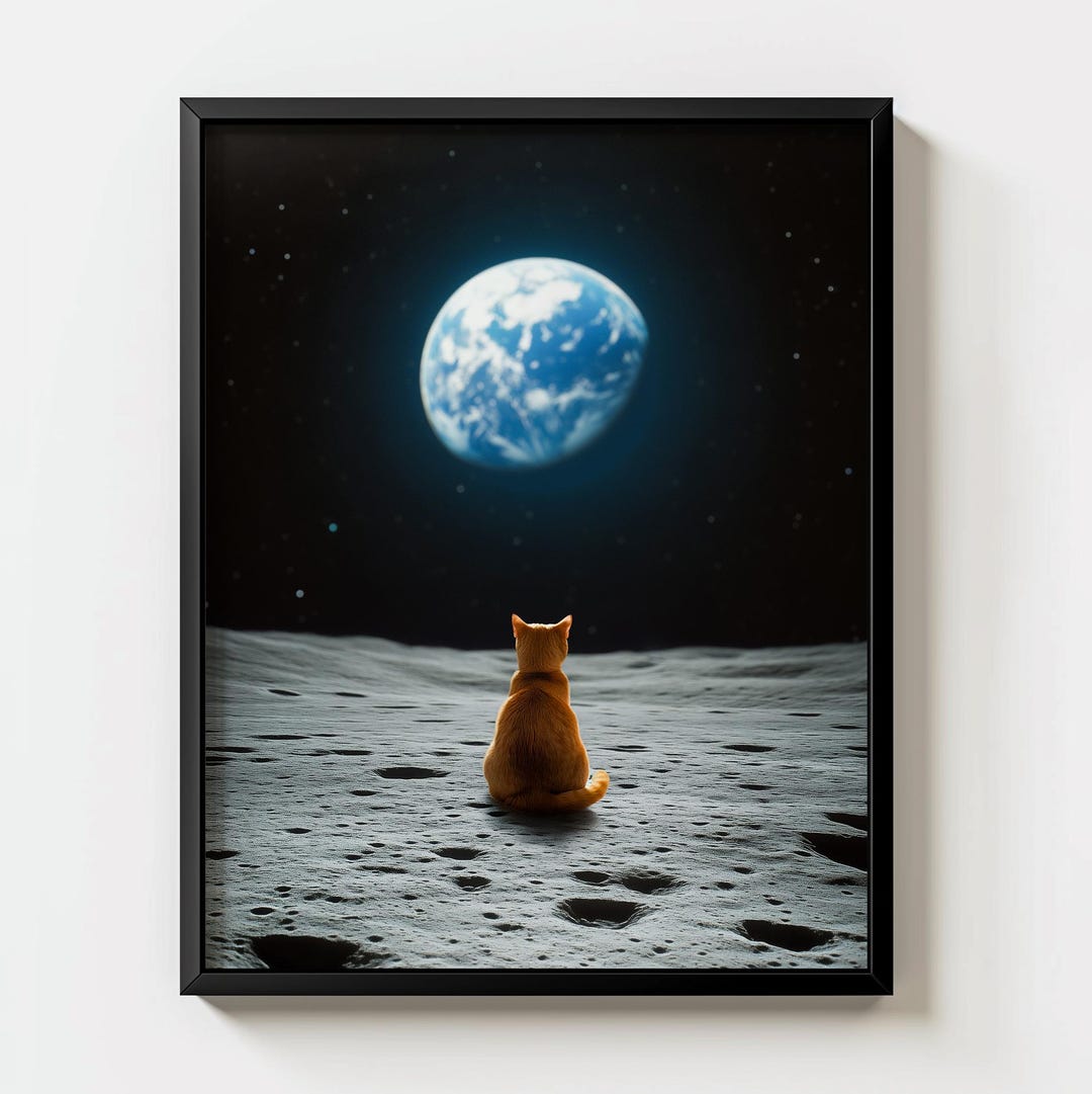 Moon Cat Poster: Cosmic Cat Art Print - Space Lover Gift - Etsy