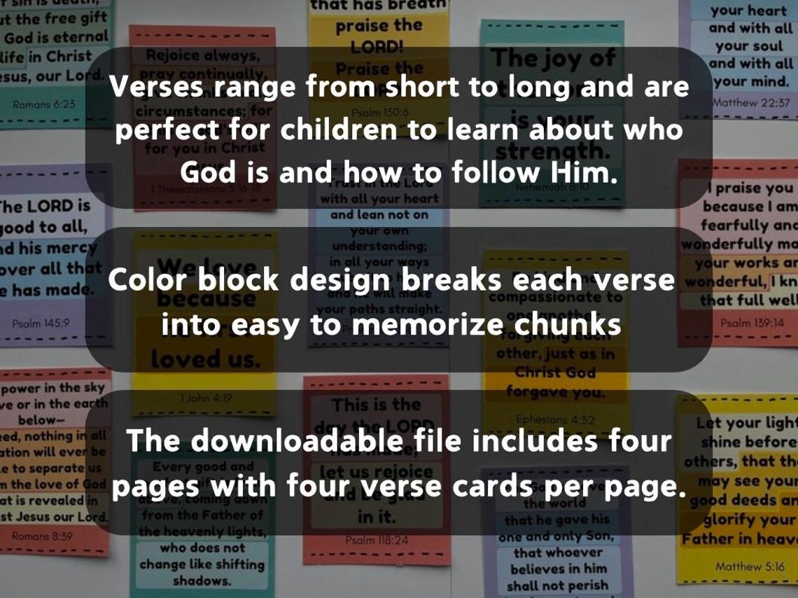 Bible Memory Verse Cards for Kids | Scripture Memorization | Christian ...