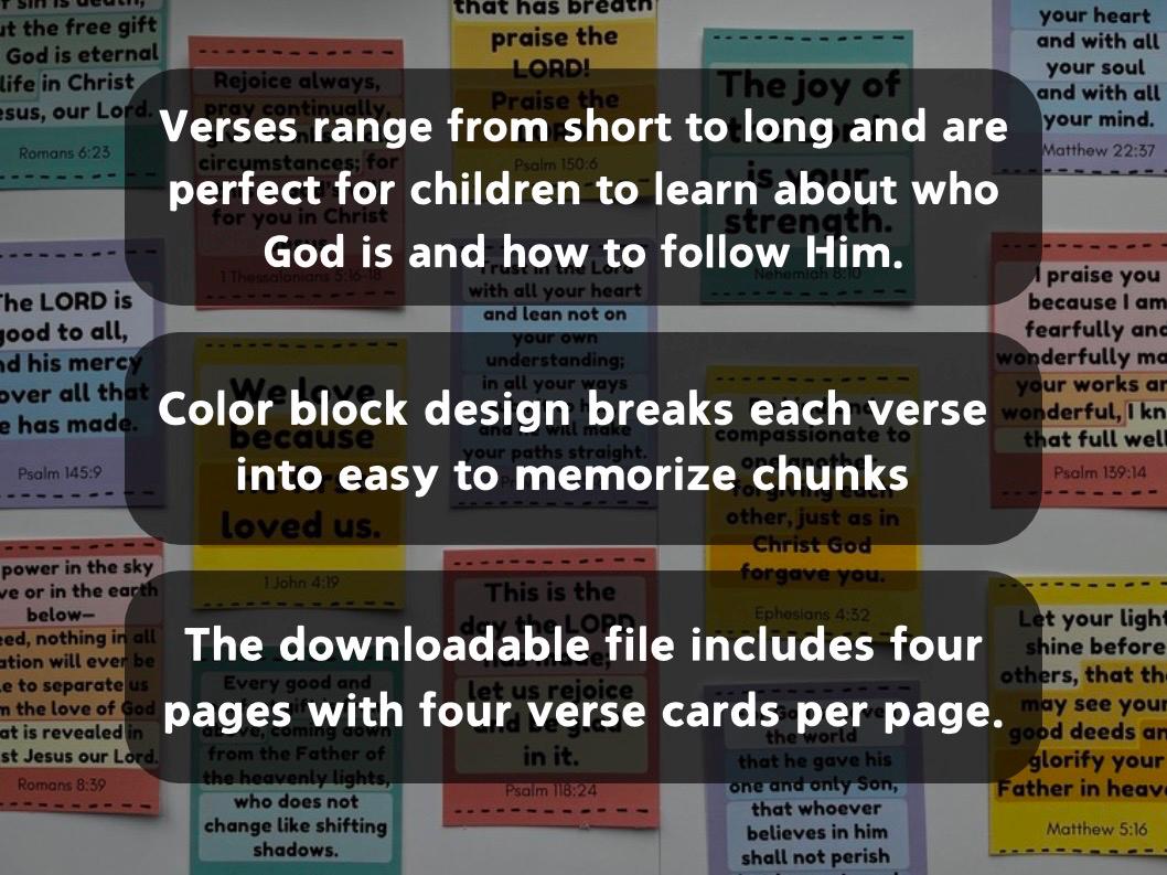 Bible Memory Verse Cards for Kids | Scripture Memorization | Christian ...