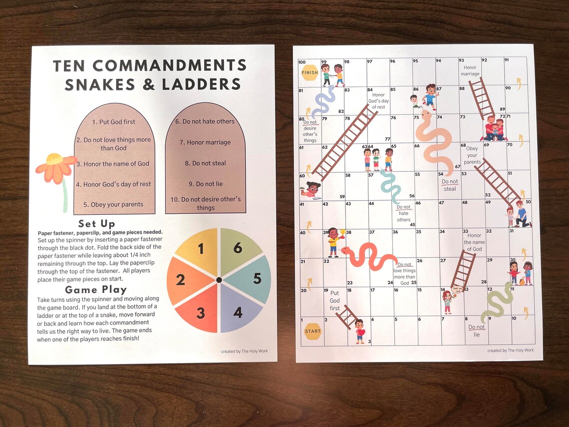10 Commandments Snakes and Ladders Printable Board Game (digital ...