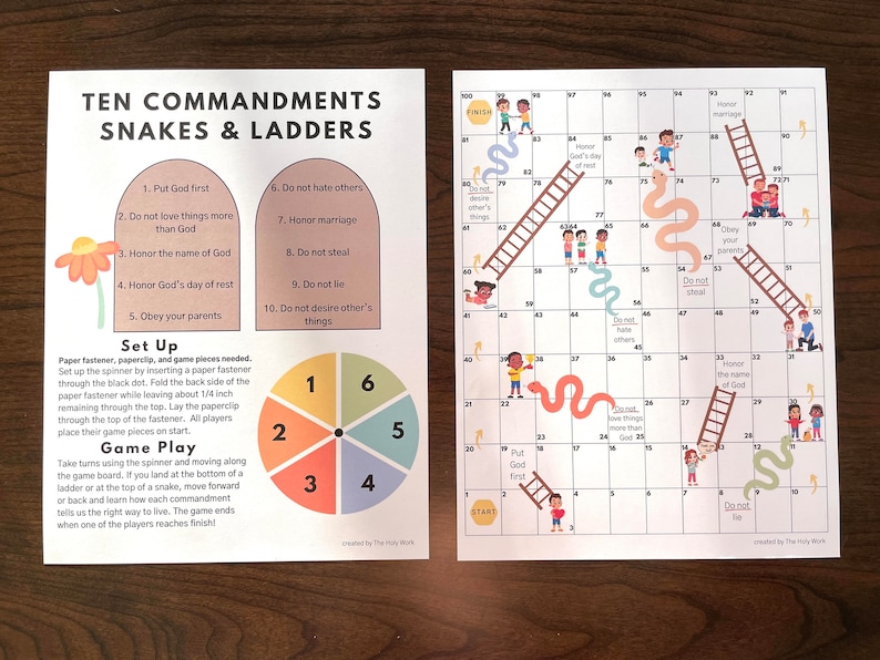 10 Commandments Snakes and Ladders Printable Board Game (digital ...