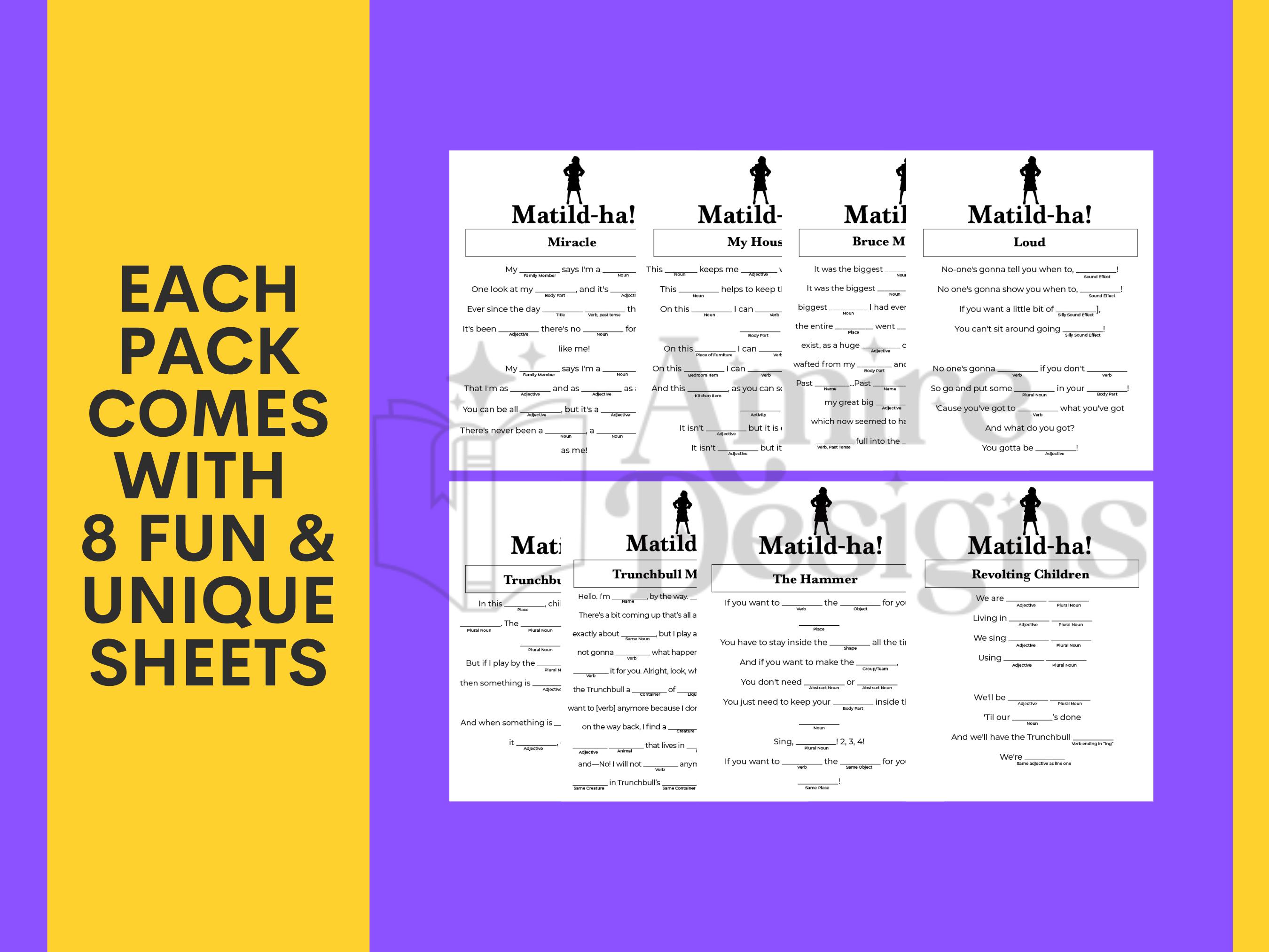 Matilda the Musical Mad Libs: 8 Printable Activity Sheets (digital ...