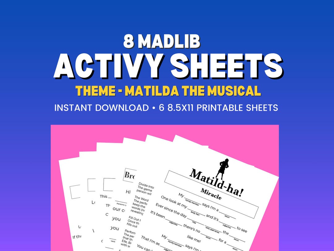 Matilda the Musical Mad Libs: 8 Printable Activity Sheets (digital ...