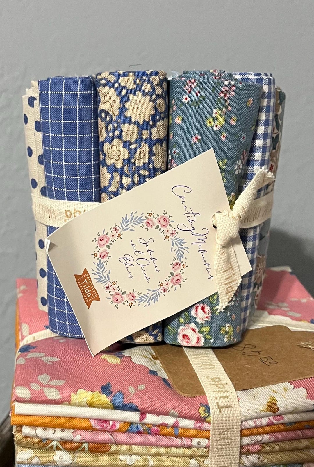 Tilda Fabrics, Summer and Ocean Blues Fat Eight Roll Bundle, 16 Pieces ...