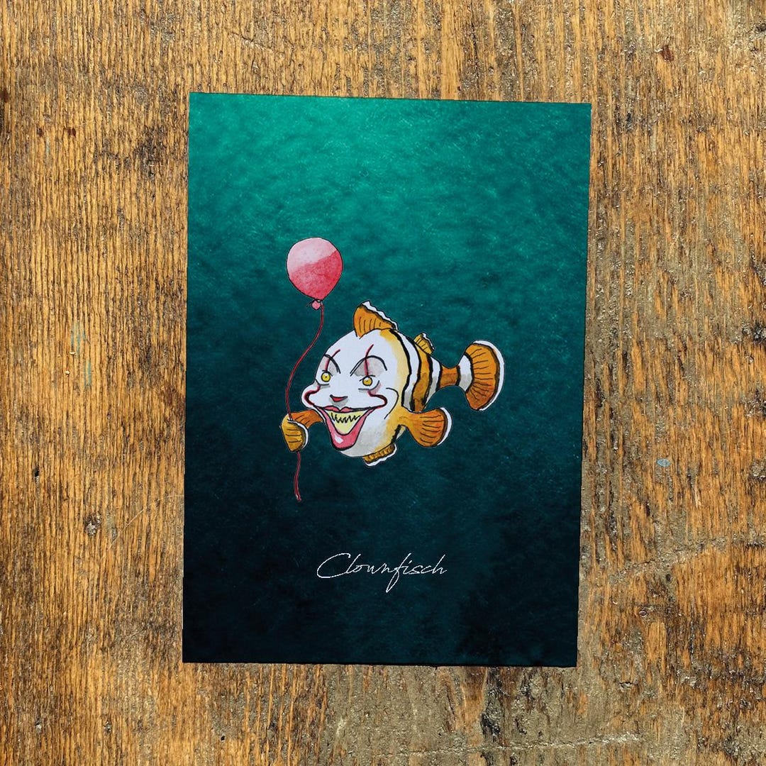 Punimals Clownfisch Postkarte | Horror Clownfish | Lustige Tier ...