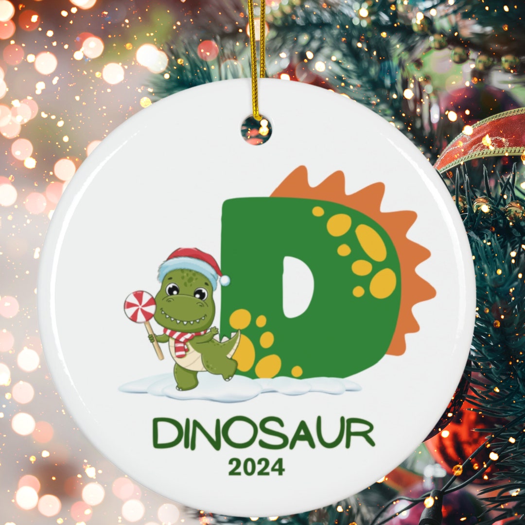 Custom Initial Dinosaur Ornament, Letter Name Ornament, 2024 Dinosaur ...