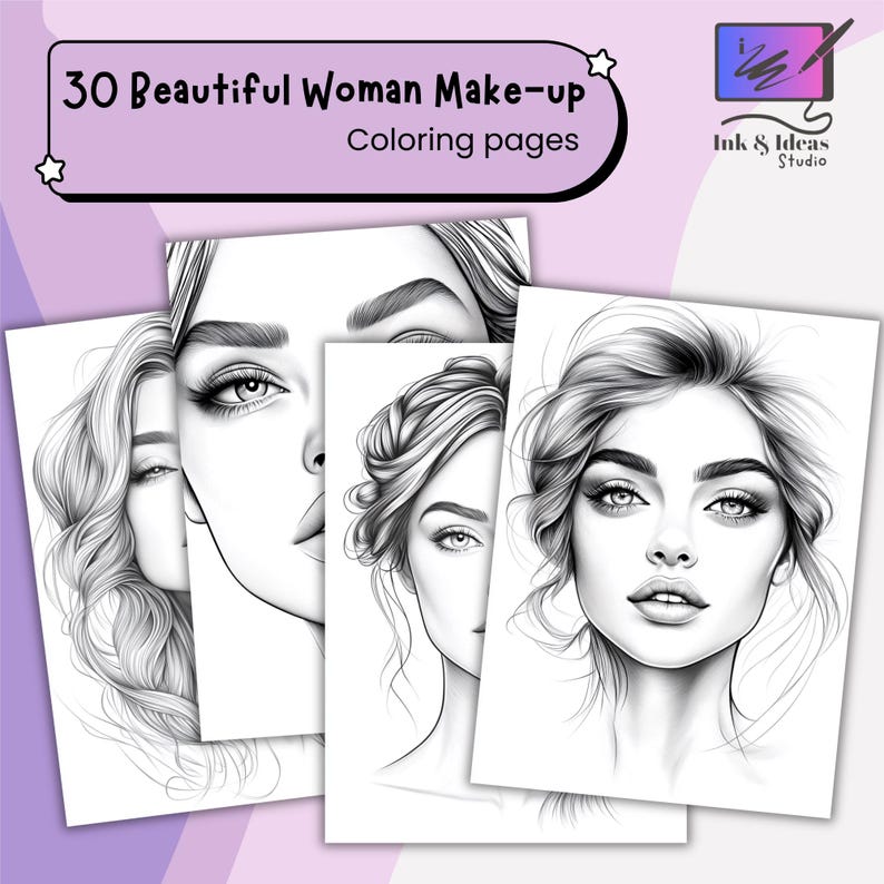 Woman Make up Coloring Page, Digital Download, Printable Sheet, Stress ...