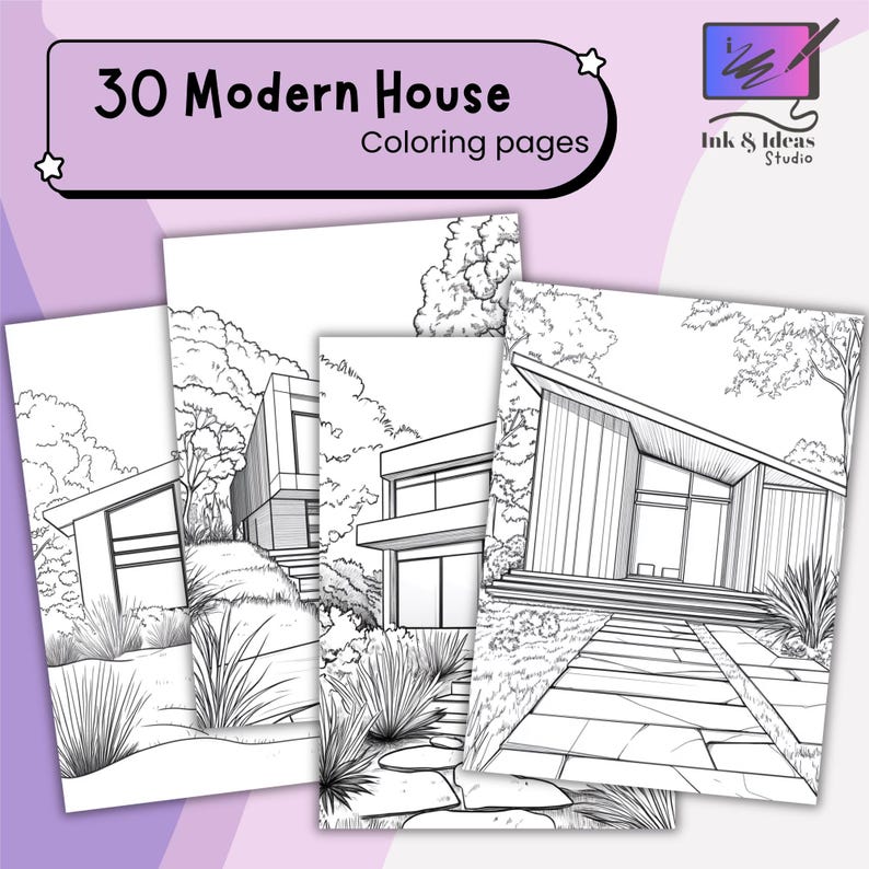 Modern House Coloring Page, Digital Download, Printable Sheet, Stress ...