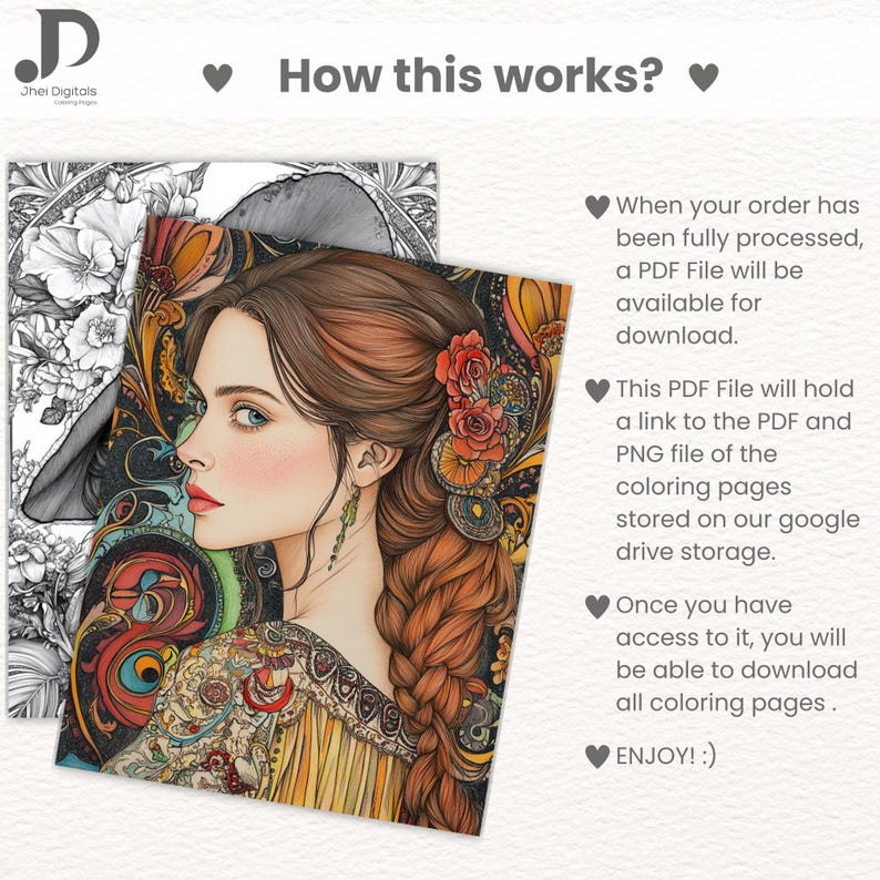 Vintage Coloring, Lovely Woman - Coloring Page for Adults, Printable ...