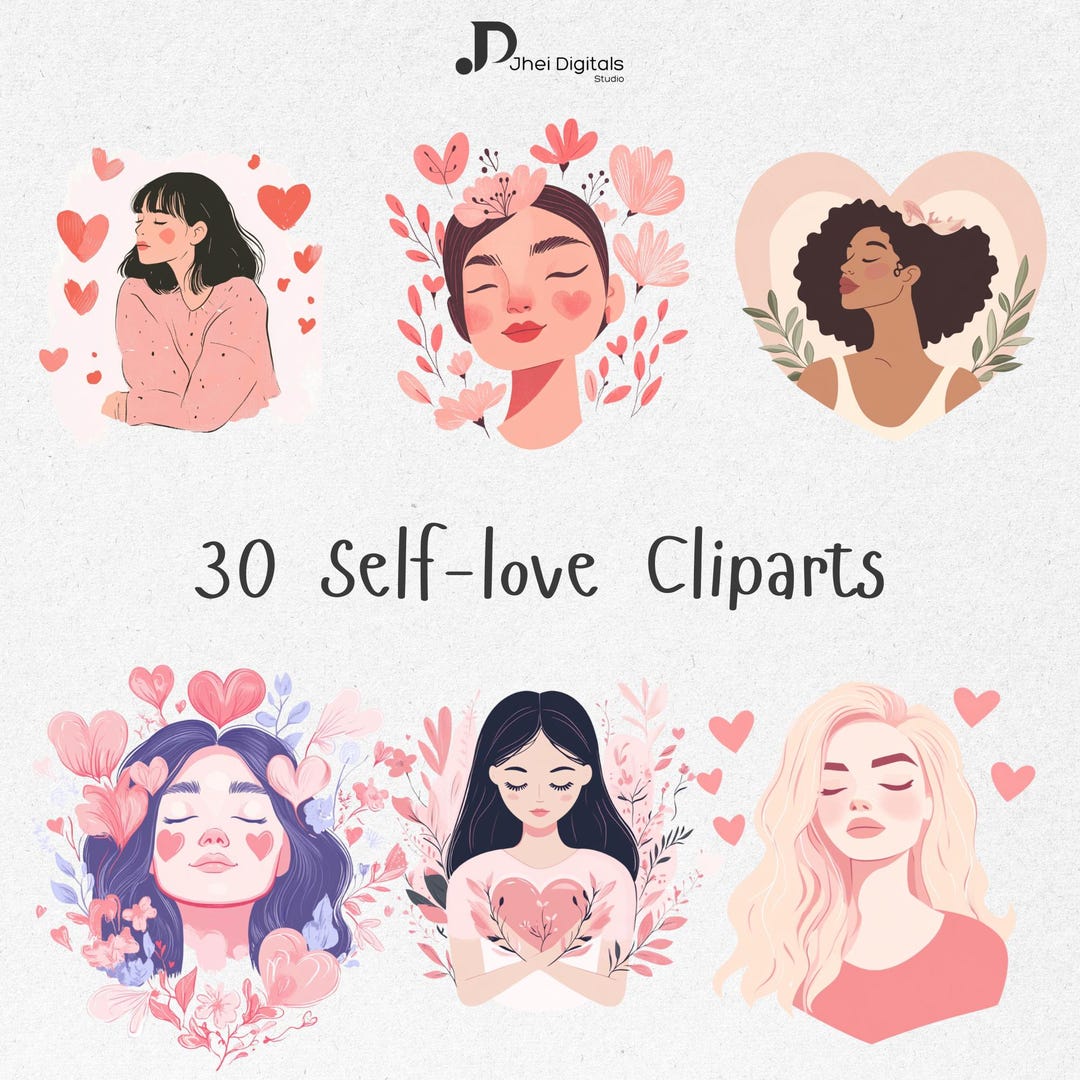 Self Love Valentine Clipart Bundle, Cute Self Care Valentine PNG, Heart ...