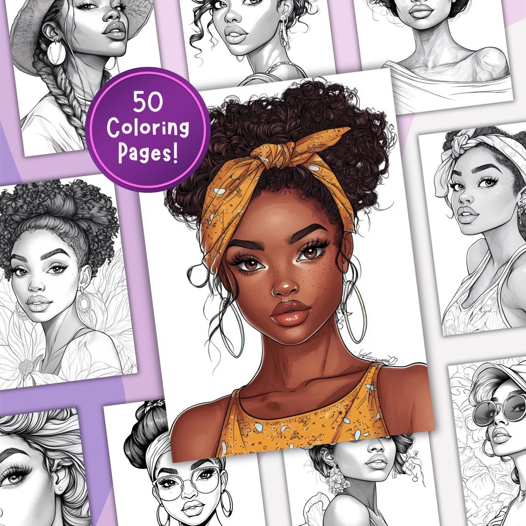 Beautiful Black Woman Coloring Page, Digital Download, Printable Sheet ...