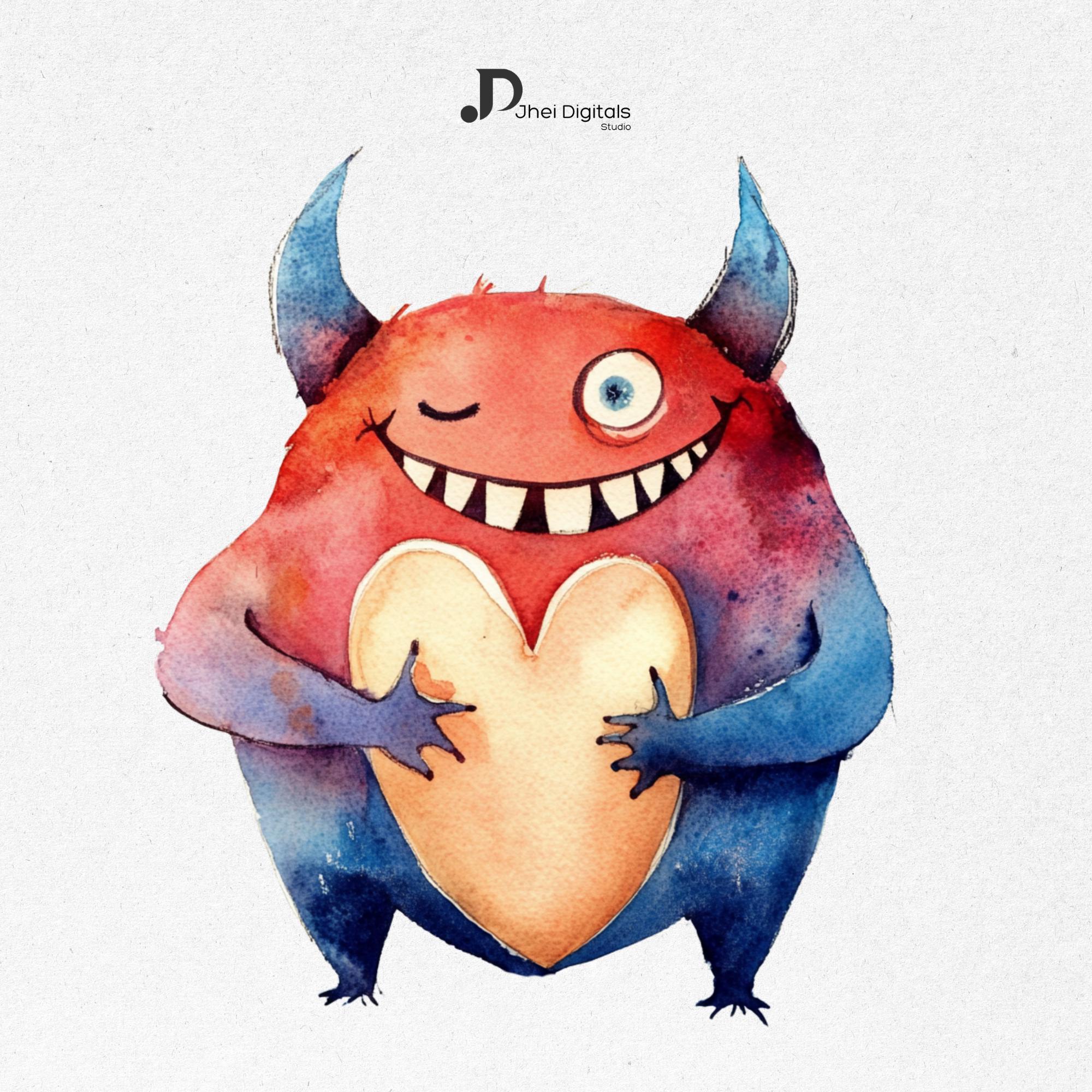 Love Monsters Clipart Bundle, Cute Monster Valentine PNG, Adorable ...