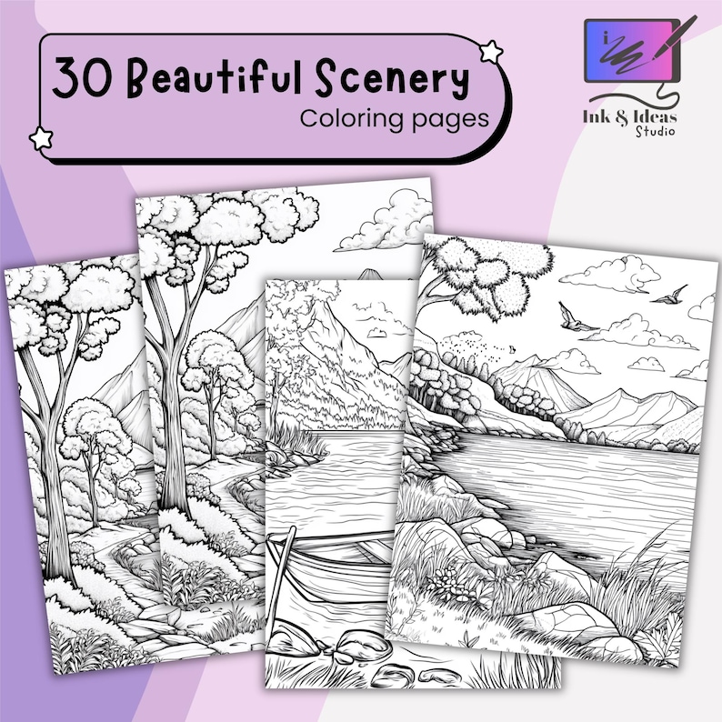 Beautiful Scenery Coloring Page, Digital Download, Printable Sheet ...