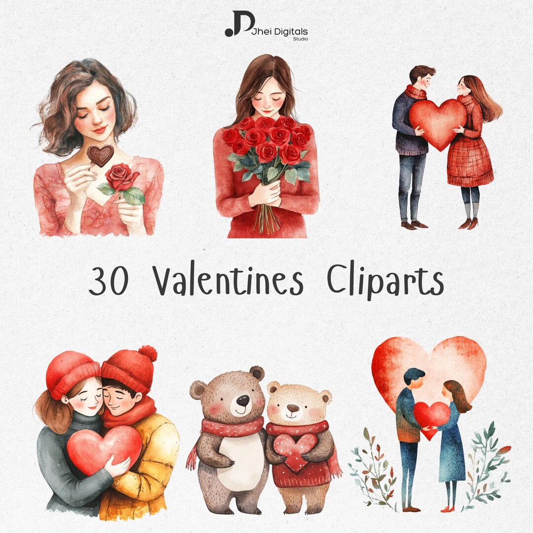 Valentines Clipart Bundle, Cute Valentine PNG Set, Love Hearts ...