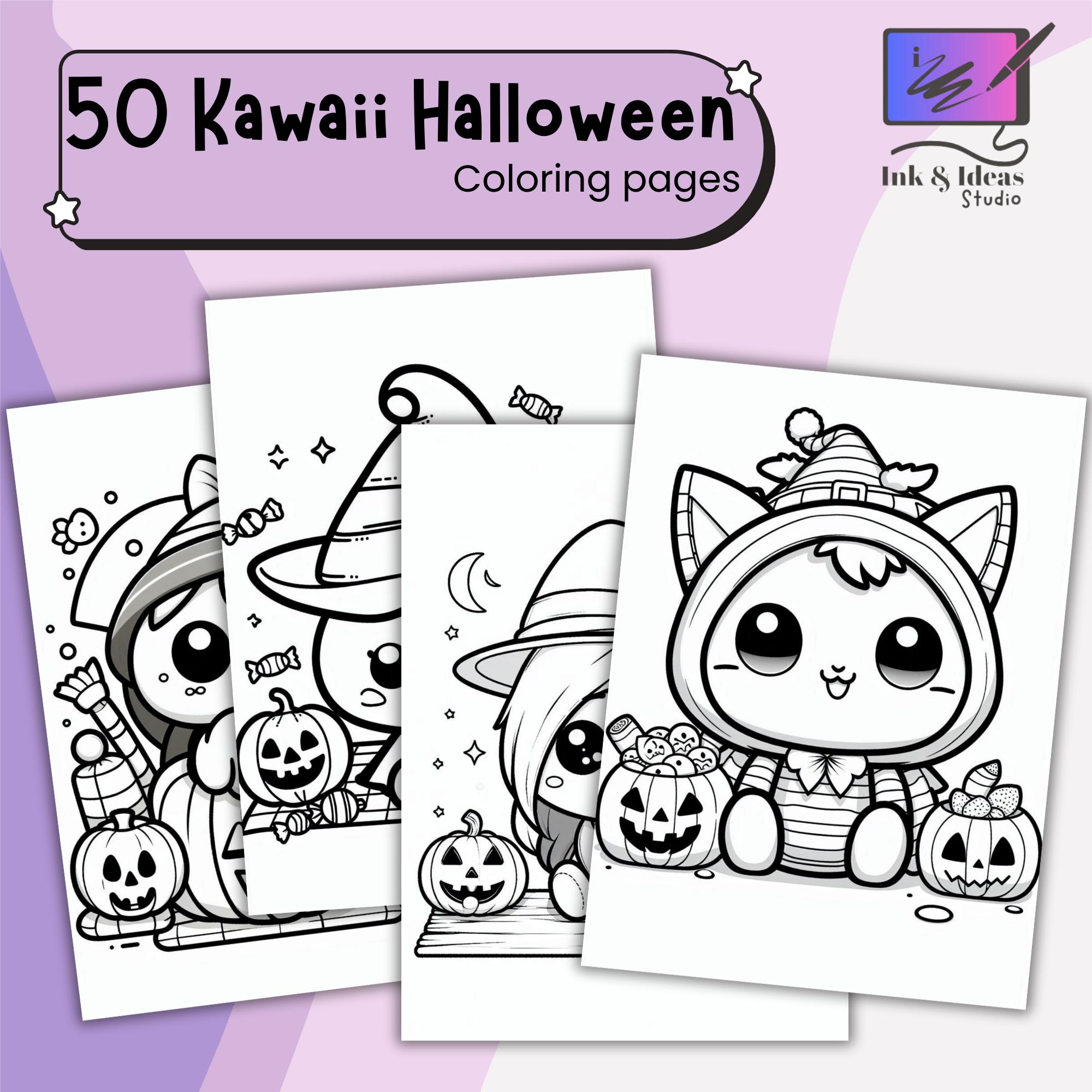 Kawaii Halloween Coloring, Digital Coloring Page for Kids, Instant ...
