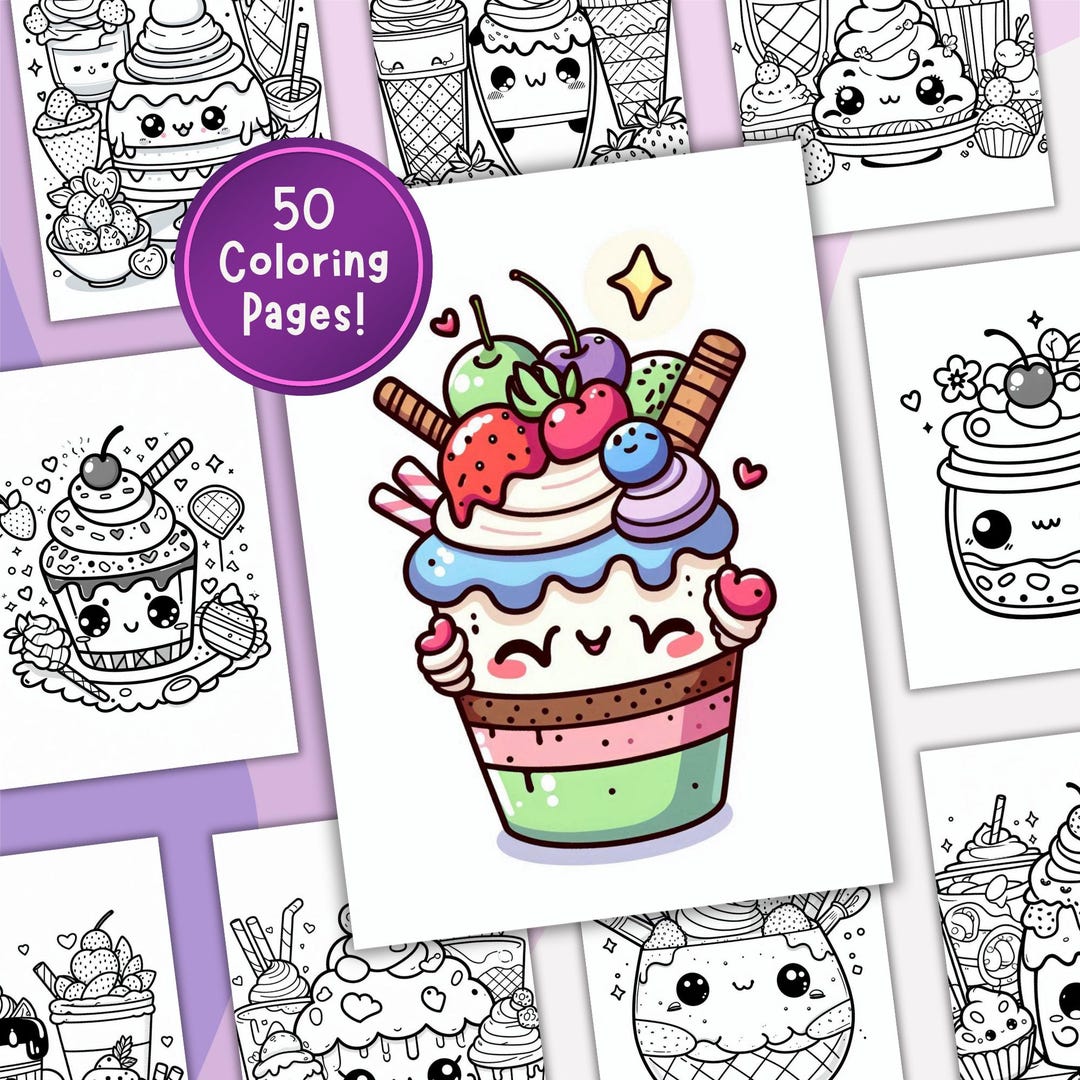 Kawaii Dessert Coloring Page, Instant Download Printable Sheet, Digital ...