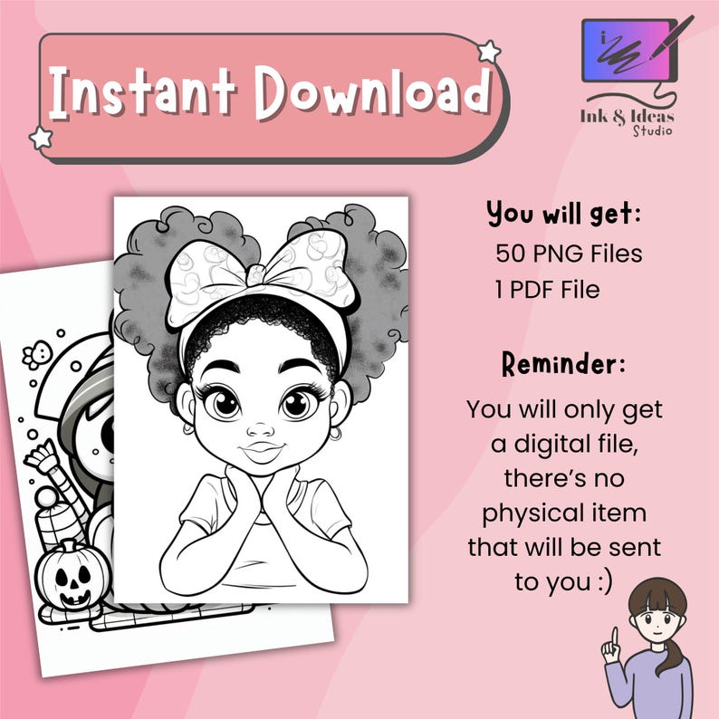 Little Black Girl Coloring Page, Digital Download, Printable Coloring ...