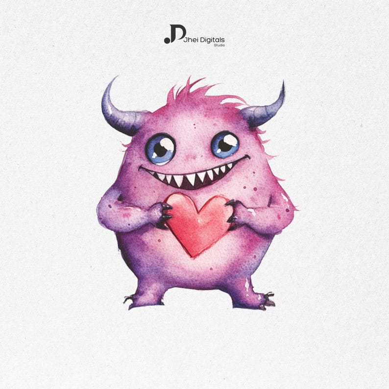 Love Monsters Clipart Bundle, Cute Monster Valentine PNG, Adorable ...