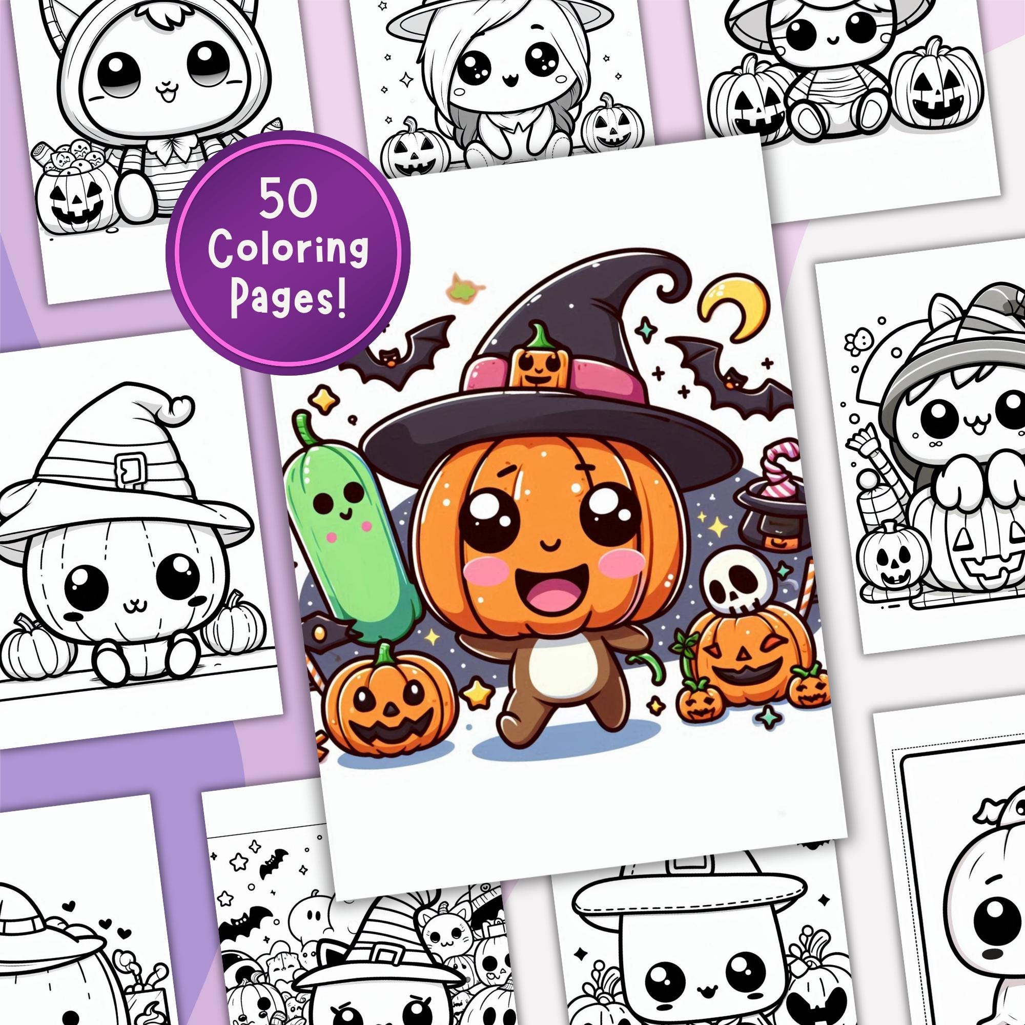 Kawaii Halloween Coloring, Digital Coloring Page for Kids, Instant ...
