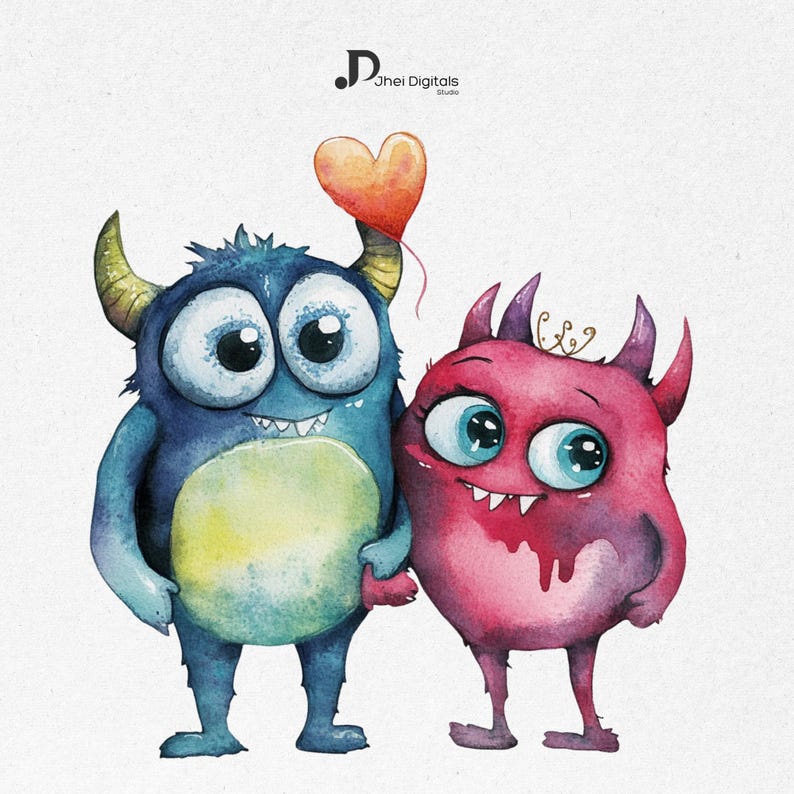 Love Monsters Clipart Bundle, Cute Monster Valentine PNG, Adorable ...