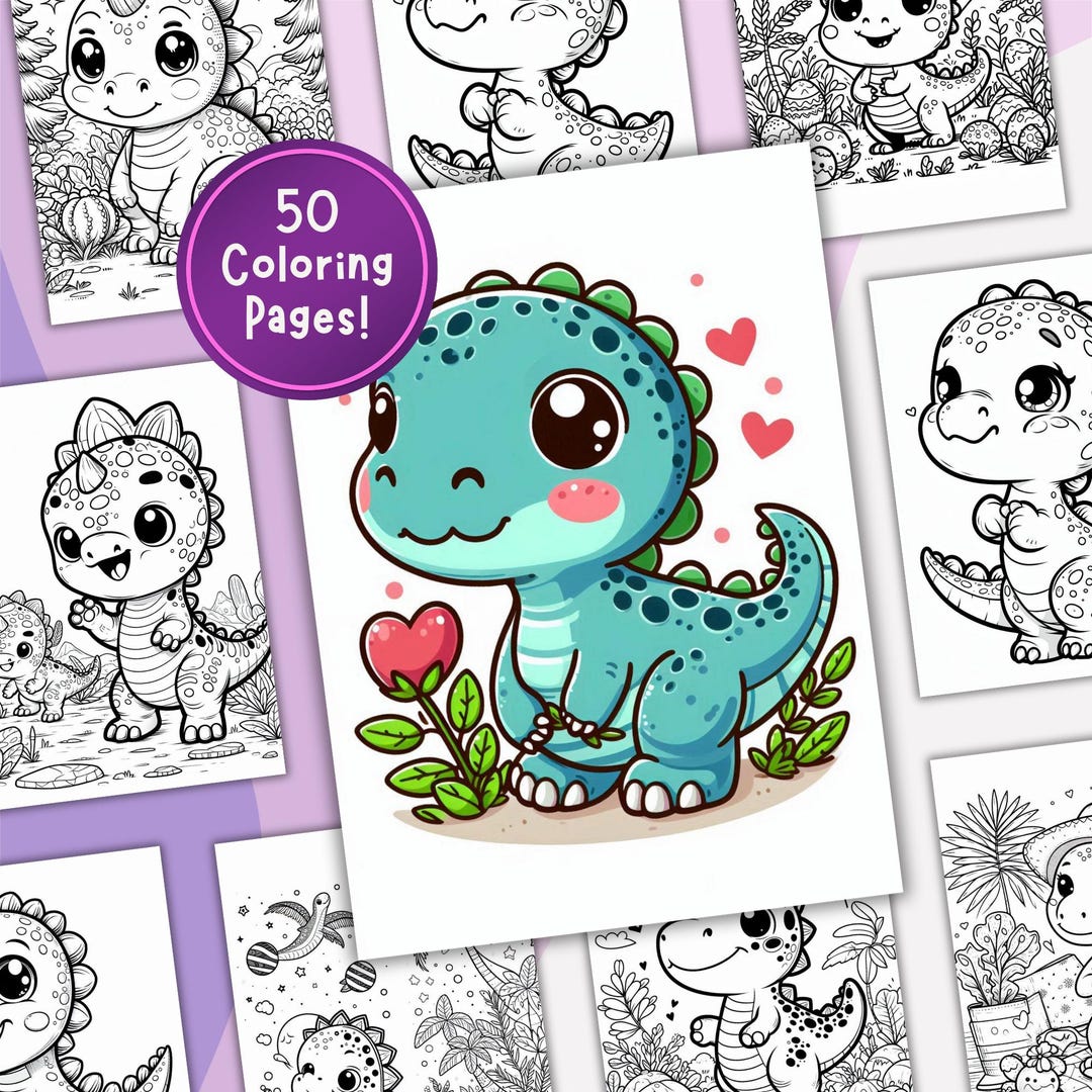 Cute Dinosaur Coloring Book Page, Digital Download, Stress Relief for ...