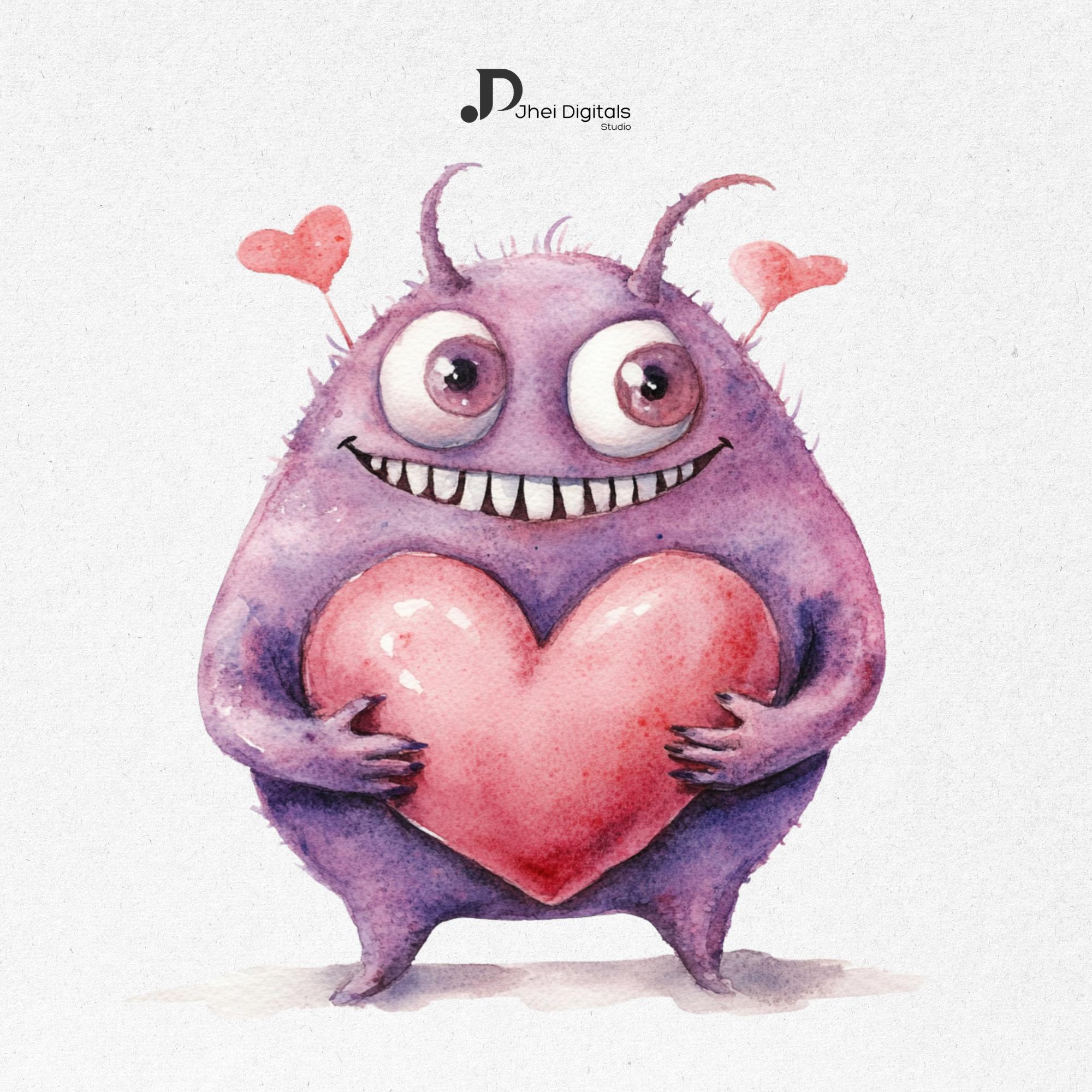 Love Monsters Clipart Bundle, Cute Monster Valentine PNG, Adorable ...