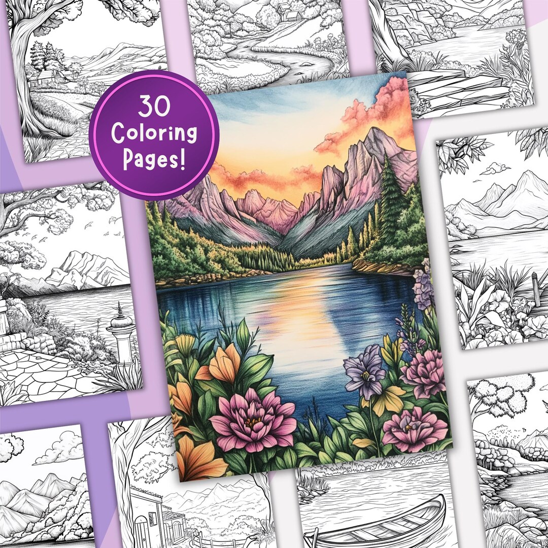 Beautiful Scenery Coloring Page, Digital Download, Printable Sheet ...