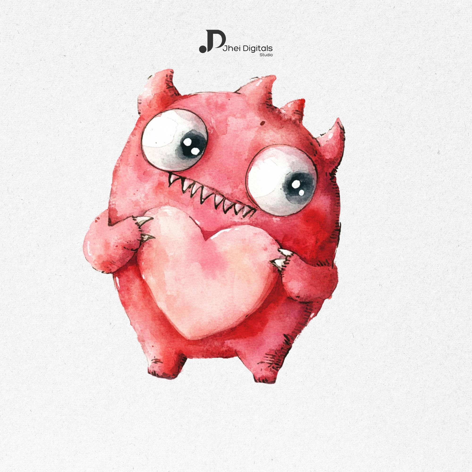 Love Monsters Clipart Bundle, Cute Monster Valentine PNG, Adorable ...
