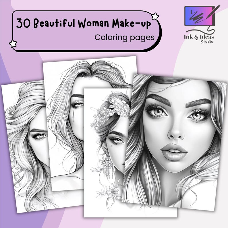 Woman Make up Coloring Page, Digital Download, Printable Sheet, Stress ...