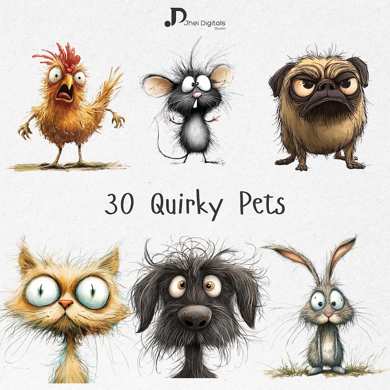 Quirky Pets Clipart Bundle, Funny Pet PNG Set, Cute Weird Animal ...