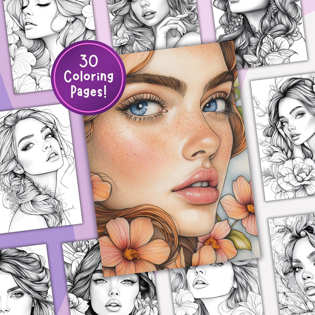 Beautiful Woman Vol.2 Coloring Page, Digital Download, Printable Sheet ...