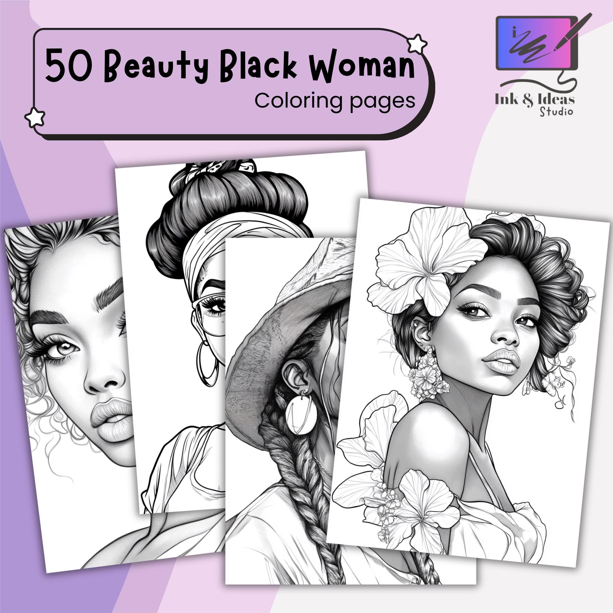 Beautiful Black Woman Coloring Page, Digital Download, Printable Sheet ...