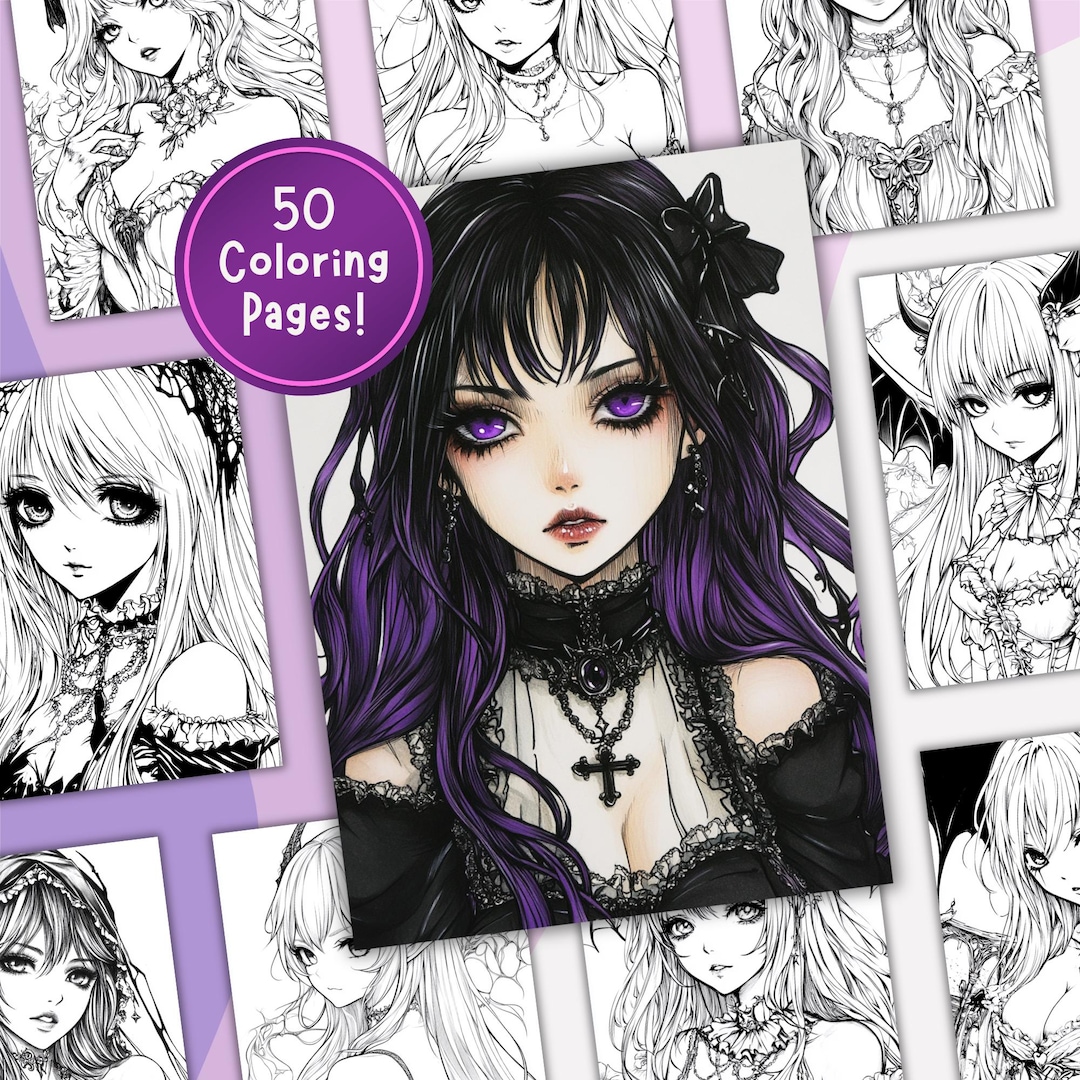 Vampire Anime Coloring Page, Digital Download, Printable Sheet, Stress ...