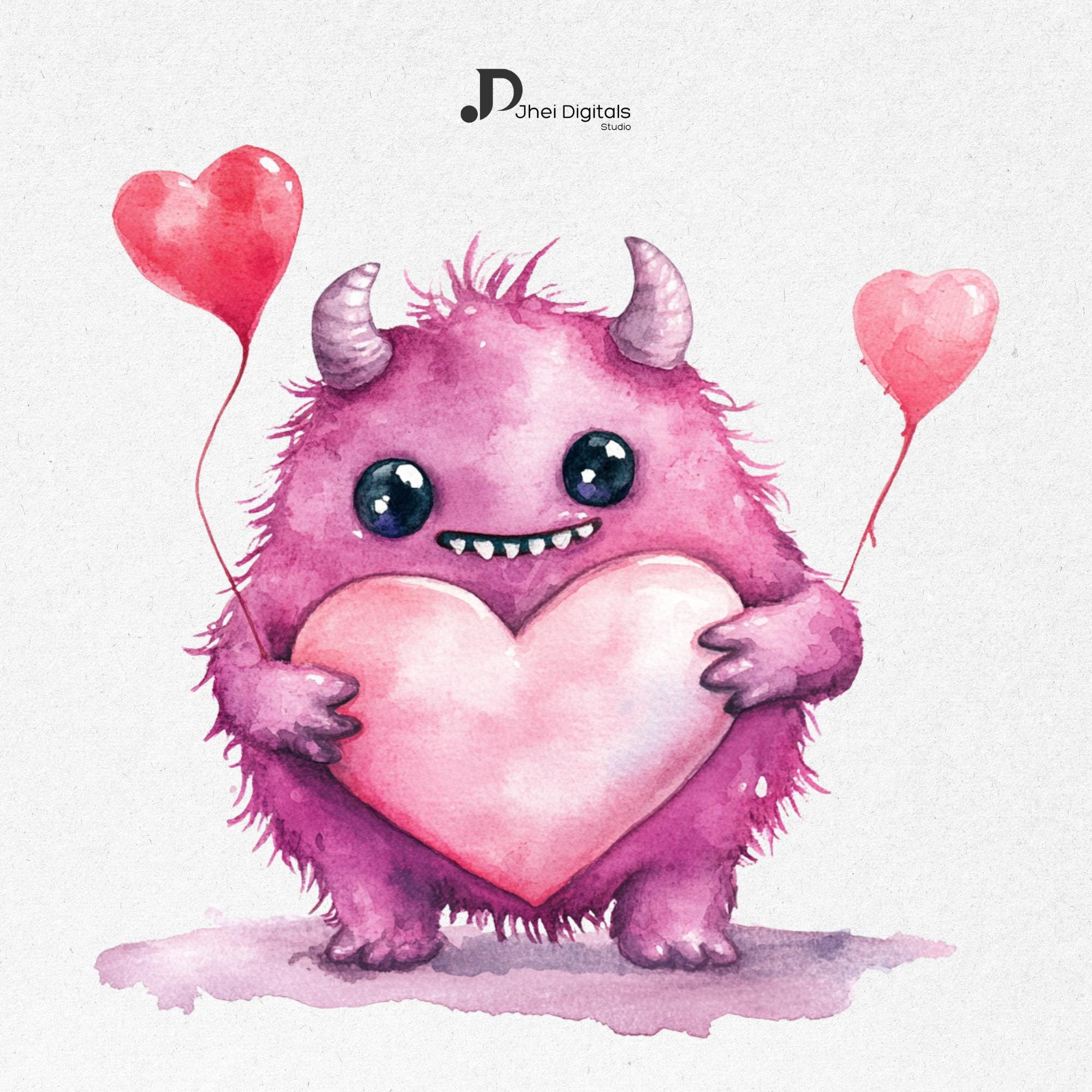 Love Monsters Clipart Bundle, Cute Monster Valentine PNG, Adorable ...