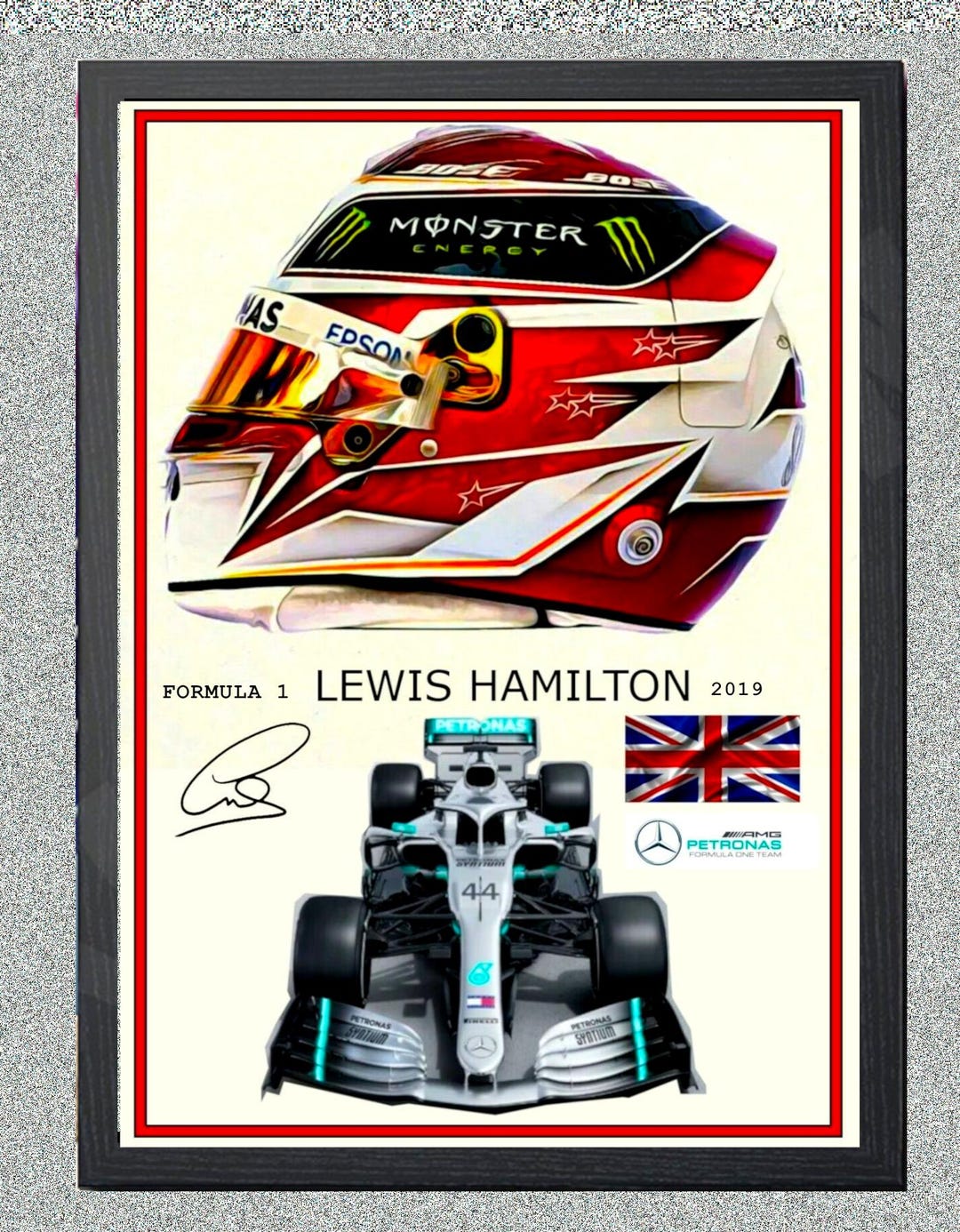 LEWIS HAMILTON 2019 F1 Car Helmet Signed Framed A4 & A3 Prints great ...