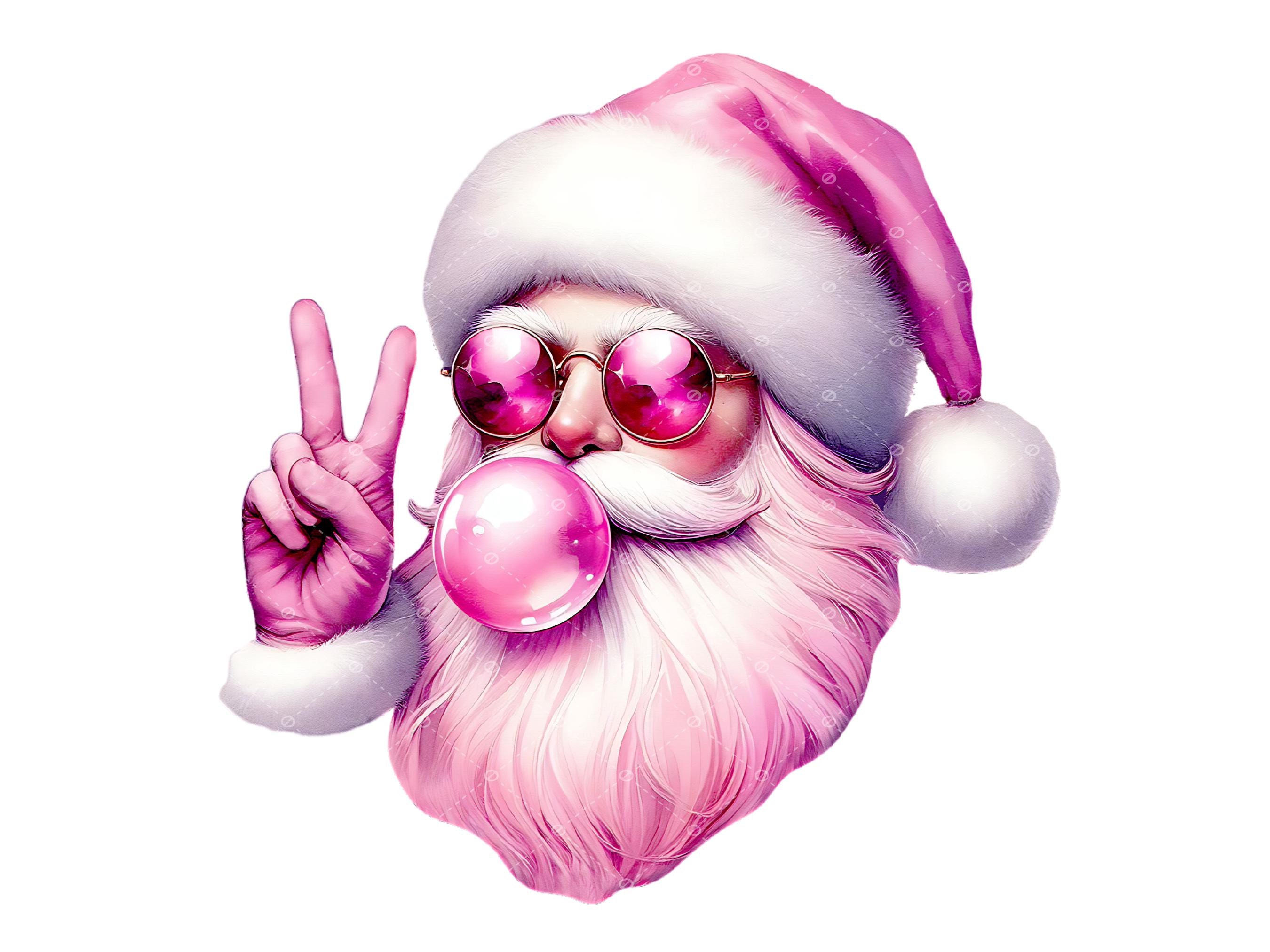 Retro Santa Bubble Gum Christmas Png, Santa Blowing Pink Bubble Png ...