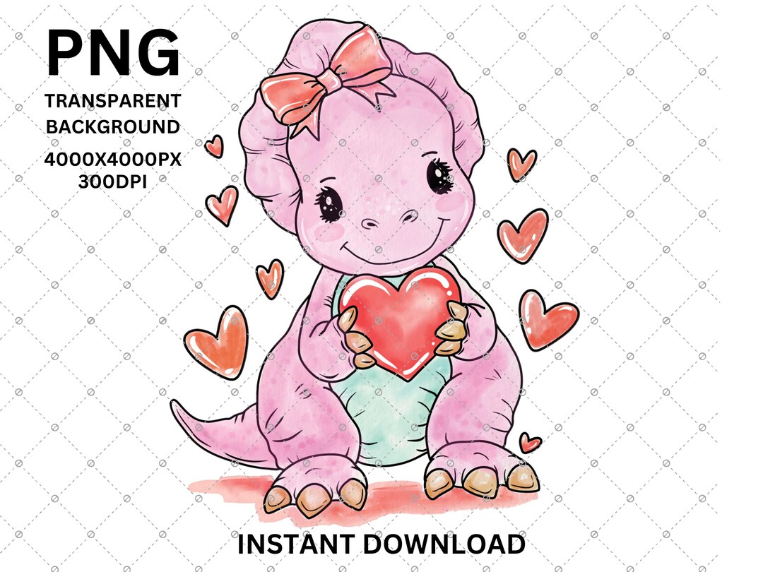 Valentine's Day Dinosaur Png, Cute Pink Dino Clipart, Heart Holding ...