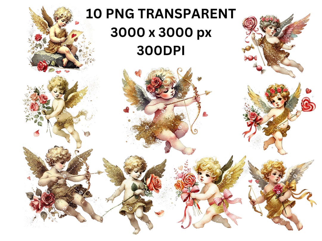 Valentine's Day Cupid Clipart | Digital Download | PNG | 300 DPI, Cupid ...