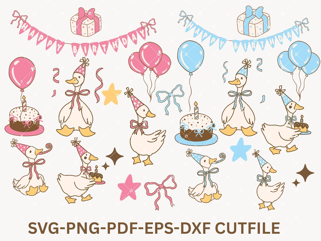 Silly Goose Birthday Party Clipart Svg Png Bundle, Pink Goose Svg, Cute ...