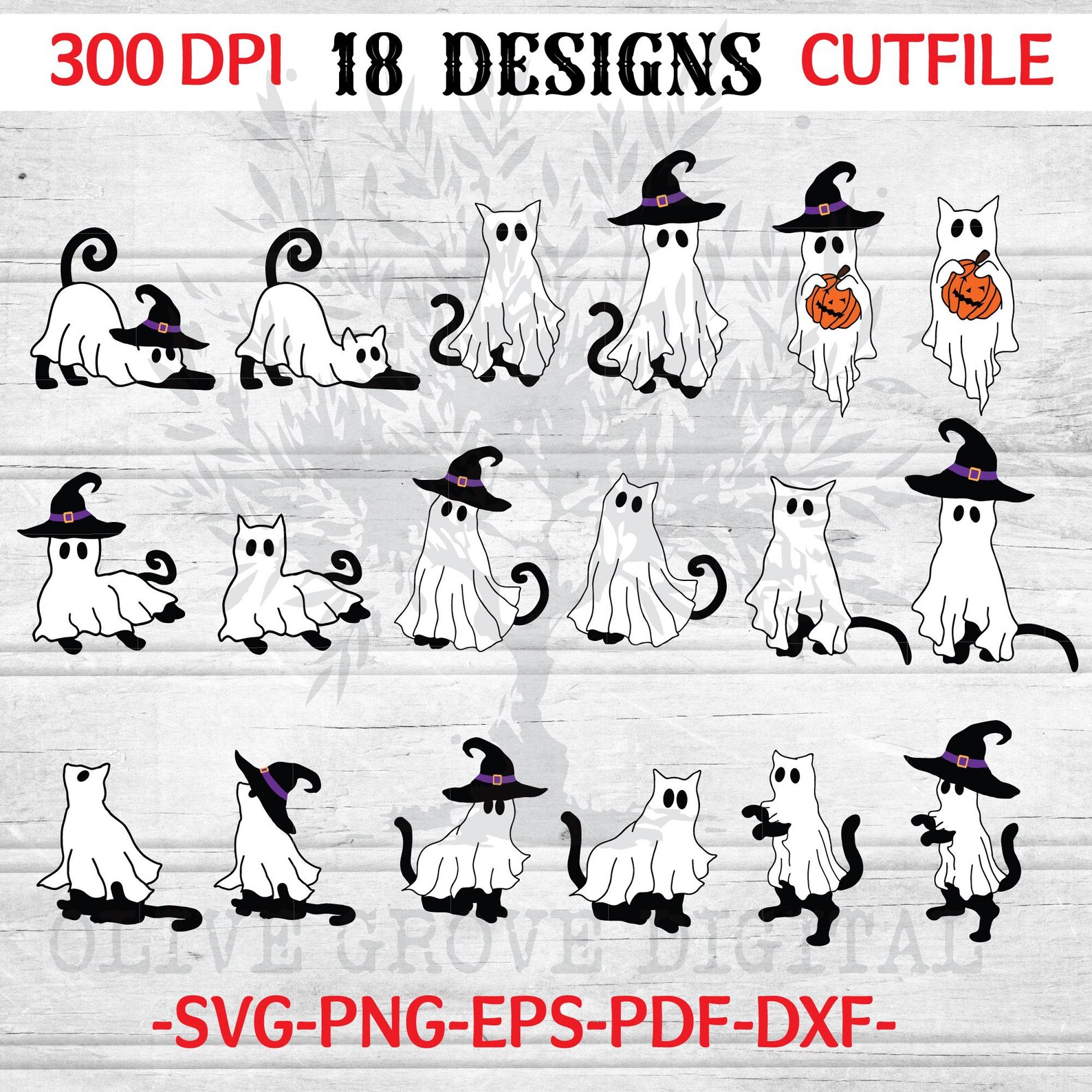 Spooky Ghost Cat Bundle - Halloween Svg Set, Spooky Cat Svg Png, Ghost ...