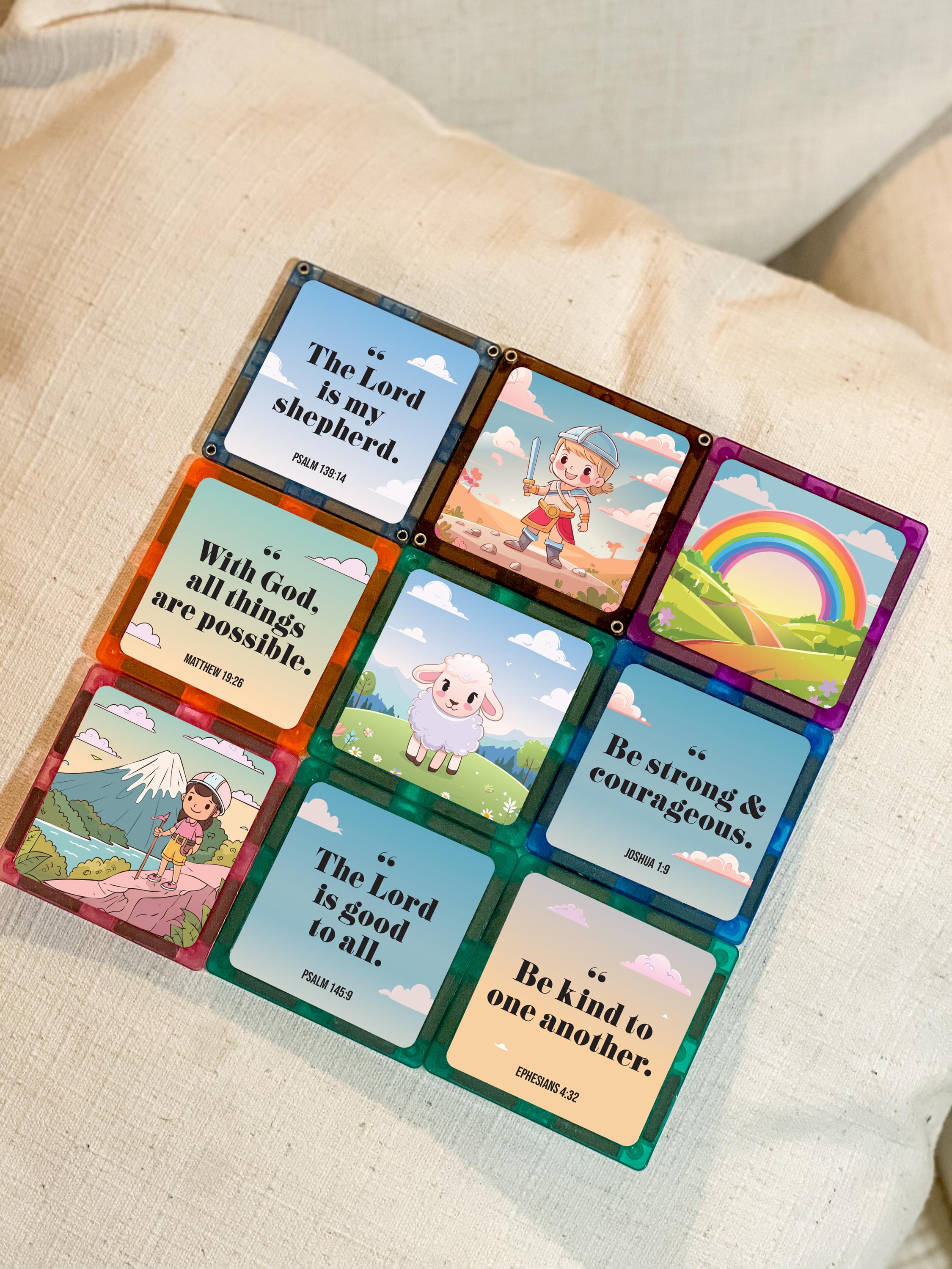 Bible Verse & Illustration Sticker Set – 10 Pairs for Magnetic Tiles ...