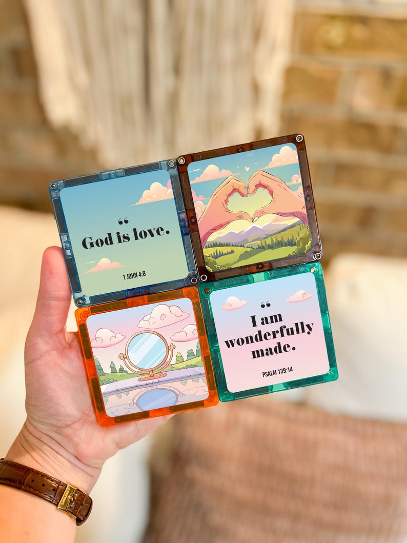Bible Verse & Illustration Sticker Set – 10 Pairs for Magnetic Tiles ...