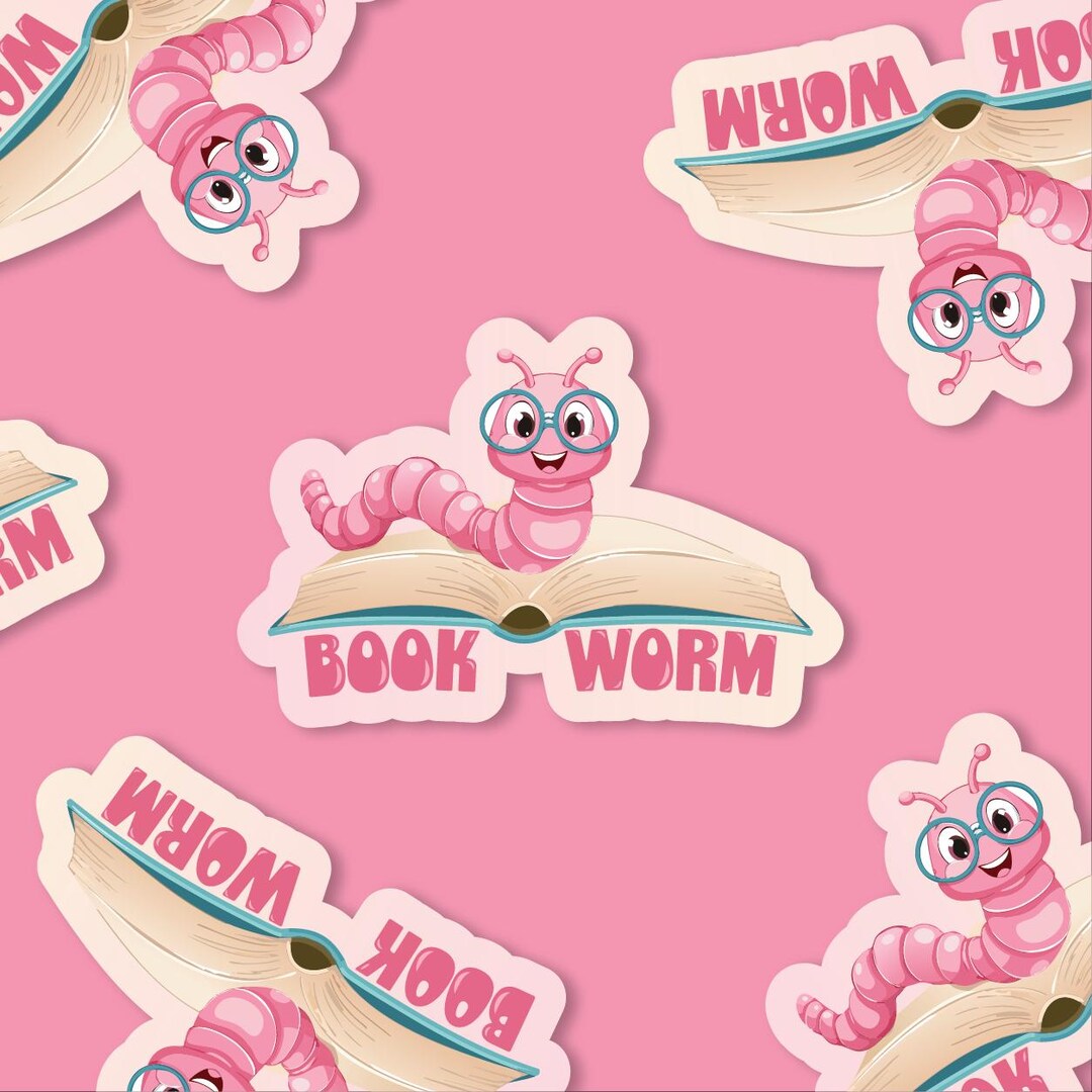 Pink Cute Bookworm Holographic Sticker | Sparkle & Shine Book Lover ...